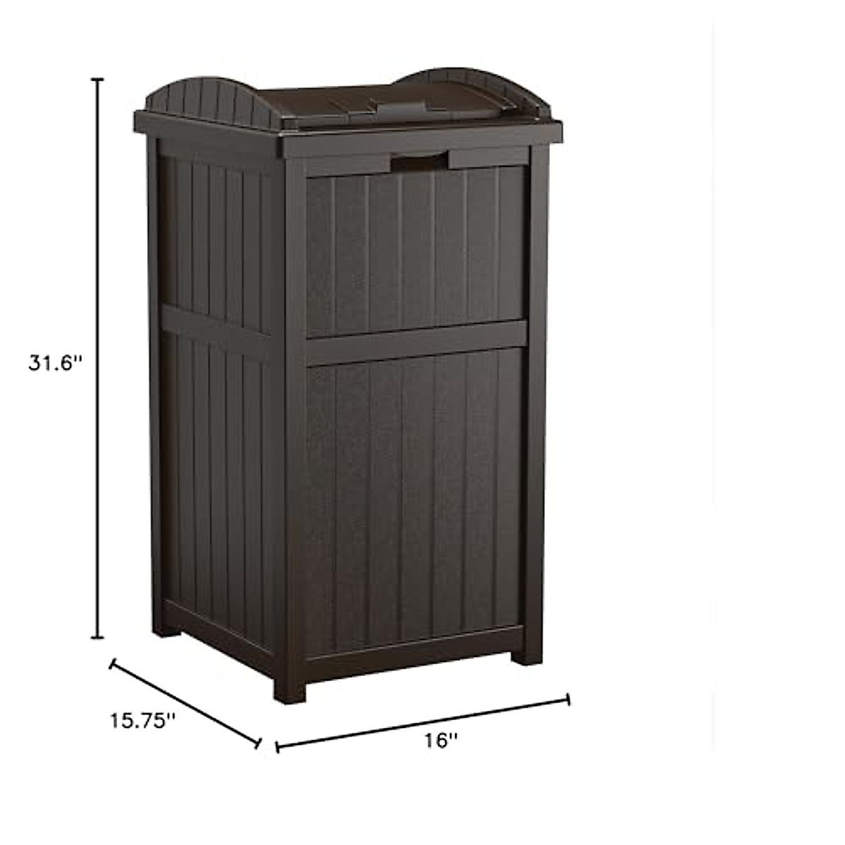 Suncast 33 Gallon Durable Plastic Hideaway Outdoor Garbage Can with Secure Lid and Wicker Design for Home Backyards, Decks, or Patios, Java Brown