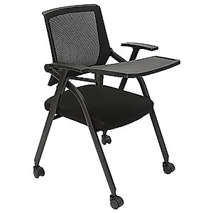 YIYIONCE 4Pack Office Tablet Arm Chair Office Guest Chairs & Reception Chairs with Wheels Foldable Stackable Meeting Chair Black Mesh Bouncing Back Chair for Office Meeting & Reception| US Stock