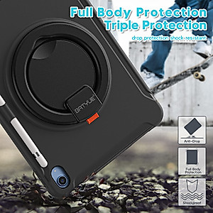 BATYUE Case for iPad (A16) 11th/10th Generation 10.9'' inch 2025/2022, Rugged Protective Shockproof Cover for Kids Girls with Screen Protector, 360° Rotating Stand, Pencil Holder, Black