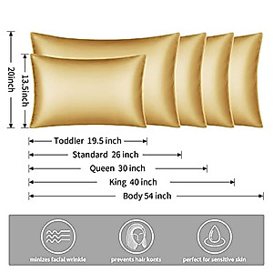 YUHX Silk Satin Pillowcase for Hair and Skin, Gold King Size Pillowcase Set of 2, Soft Silky Pillow Cases with Envelope Closure (20x40 inches,Gold)