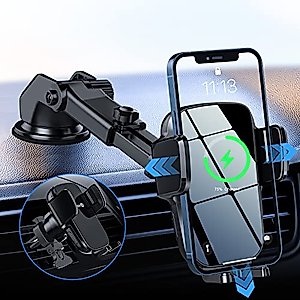Wireless Car Charger Mount, SONRU 15W Fast Charging Auto-Clamping Car Phone Holder, Windshield Dashboard Air Vent Car Charging Holder for iPhone Samsung Google LG etc