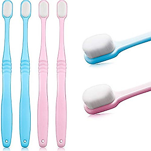 4 Pieces Extra Soft Toothbrushes Micro Nano Manual Toothbrush for Sensitive Gums with 20,000 Extra Soft Bristles for Fragile Gums Adult Kid Children (Blue, Pink)