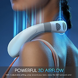 FAMOTANSIA Neck Fan with Cooling Plate｜Neck Air Conditioner｜4400mAh Rechargeable Battery Operated｜Cooling Neck Fan for Women and Men(White)