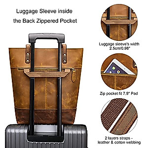 S-ZONE Women Vintage Genuine Leather Tote Bag Shoulder Purse Handbag Two Tone with a Luggage Sleeve