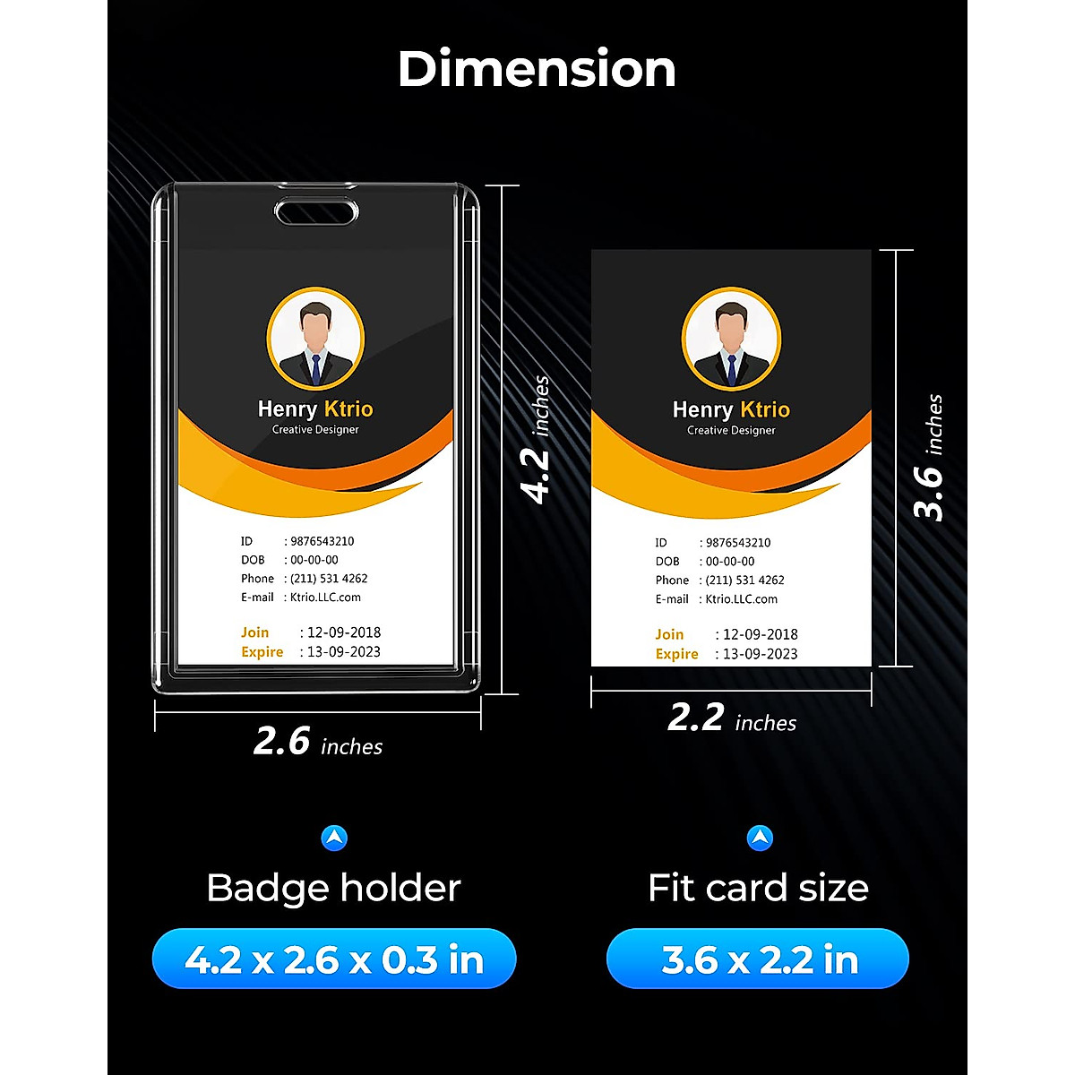 KTRIO 2 Pack Heavy Duty Badge Holder, Clear Acrylic ID Card Holder with Easy Access Thumb Hole, Hard Plastic ID Badge Holder for Student, Nurse and Office - Vertical