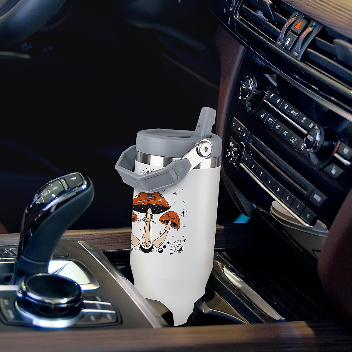 Unyopsa Mushroom Tumbler with Handle 30oz Vacuum Insulated Mushroom Cup with Lid and Straw Mushroom Gifts for Women Men