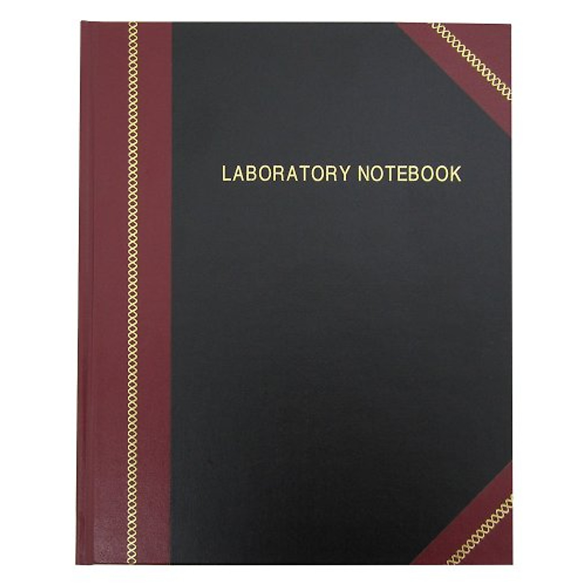 BookFactory Lab Notebook/Laboratory Notebook - Professional Grade - 96 Pages, 8" x 10" (Ruled Format) Black and Burgundy Imitation Leather Cover, Smyth Sewn Hardbound Student (LRU-096-SRS-A-LKMST1)