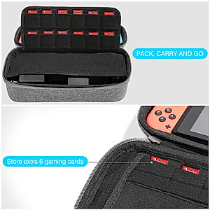 VUP Carrying Case Compatible with Nintendo Switch, Protective Hard Cover Storage Case, Portable Travel Carry Case for Accessories and 18 Game Cartridges, Gray