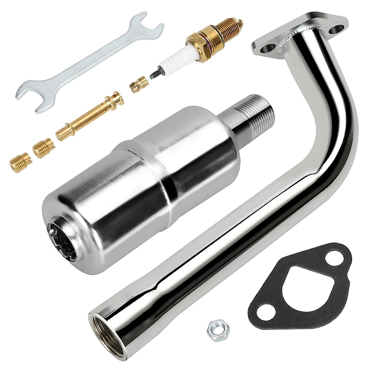 GREHUA Upgrade Exhaust Pipe Muffler Jet Kit Compatible with Predator 212cc 196cc 5.5hp 6.5hp GX160 GX200 Engine Coleman CT200U CT200U-EX BT200X Baja Warrior MB200 Mini Bike KT196 Go Kart Parts
