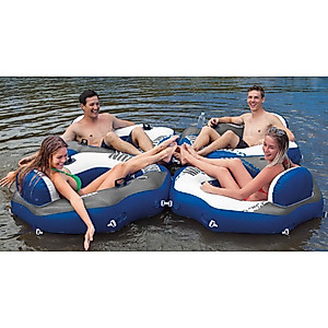Intex 58854EP River Run Single Person Inflatable Connecting Lounge Tube Chair w/Mesh Bottom, Backrest, & Built in Cupholders, Blue (2 Pack)