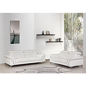 Blackjack Furniture Naples Italian Leather Adjustable Headrests, Sofa, 88", White
