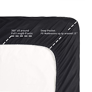 PHOENIX HOME TEXTILES 1500 Collection Soft Brushed Microfiber Sheet Set with 15-Inch Deep Pocket -Wrinkle Fade and Stain Resistant (Queen, Black)