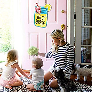Huray Rayho Lemonade Door Hanger Happy Summer Welcome Door Sign Summer Lemon Mason Jar Hanging Dcor Farmhouse Rustic Wall Porch Front Door Decorations Supplies