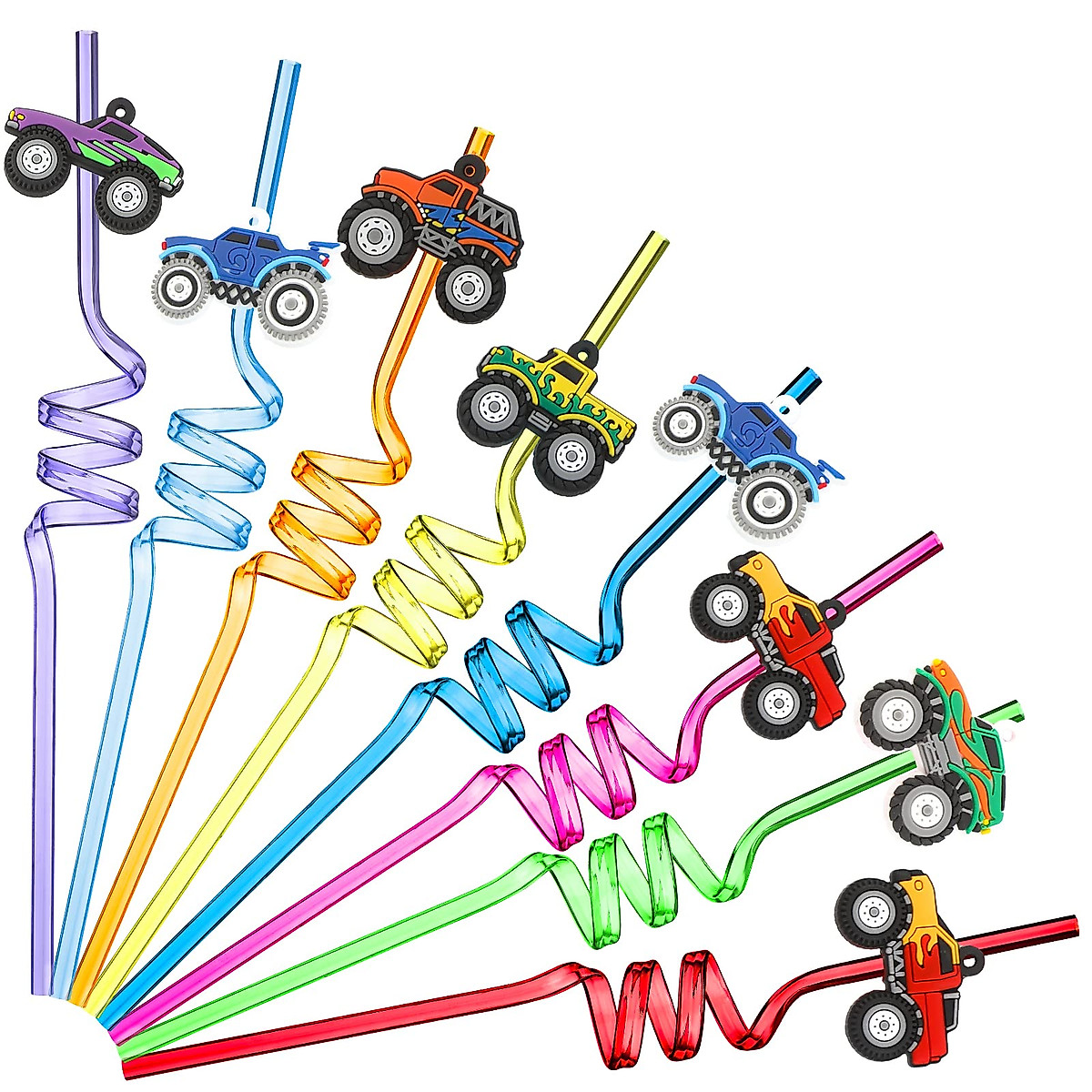 24 Pcs Truck Themed Straws 6 Styles Crazy Straws Reusable Colorful Twisty Plastic Drinking Straws Truck Birthday Party Race Car Party Supplies Baby Shower Favors for Kids Boys