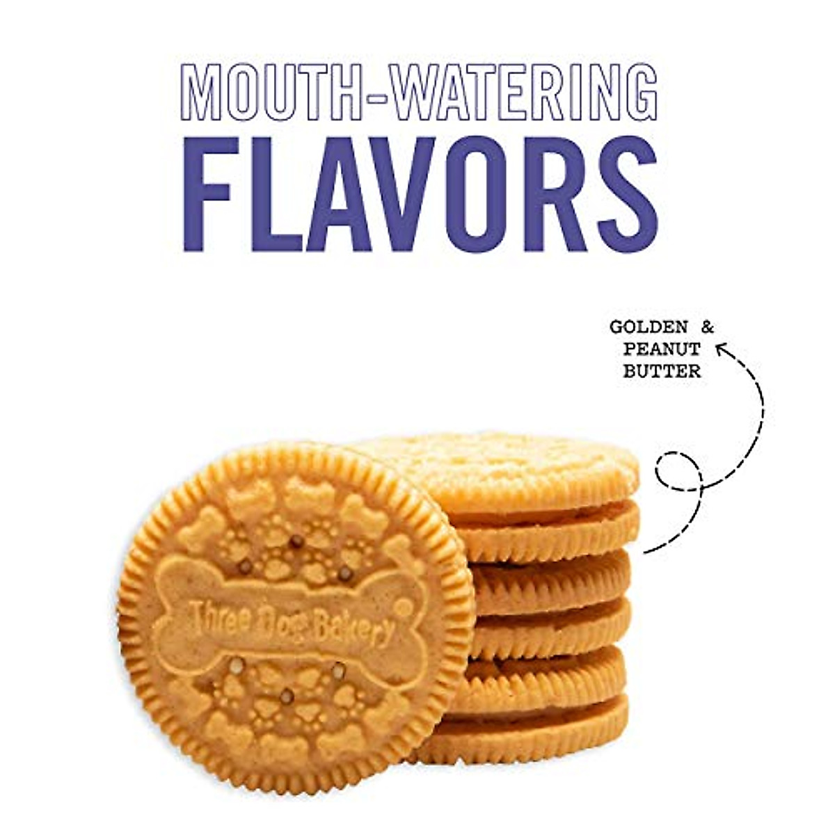 Three Dog Bakery Classic Cremes Baked Dog Treats, Golden with Peanut Butter Filling, 13 oz,Brown,310077