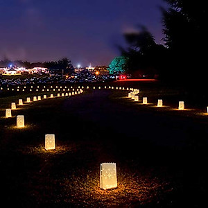 Homemory 24 PCS White Luminary Bags, Flame Resistant Candle Bags, Stars Design Luminaries for Wedding, Halloween, Thanksgiving, Party, Christmas