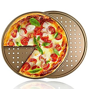 COOKWIN 2 Pack Pizza Pan,Pizza Pan for Oven,12.6 Inch Pizza Baking Pan,Non-Stick Golden Carbon Steel pizza pan with holes,Organosilicon Coated Crisper Pan,Dishwasher Safe