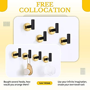 APLusee Robe Towel Hook Matte Black and Gold 2 Pack, SUS 304 Stainless Steel Stylish Home Coat Hanger, Round Towel Holder for Bathroom Toilet Kitchen, Wall Mount Hardware Practical Organizer