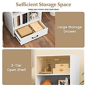 IFANNY 3 Shelf Bookcase with Drawer, Wood Bookshelves and Bookcases, Cube Bookcase Shelf, Small Bookshelf with Storage for Small Spaces, White Book Shelf for Bedroom, Living Room, Home Office