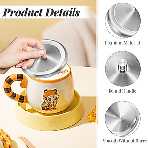 6 Pcs 9.5cm/3.7inch Stainless Steel Cup Cover Coffee Mug Seal Cap Water Beverage Drinking Universal Lid for Hot Tea Home Kitchen Camping