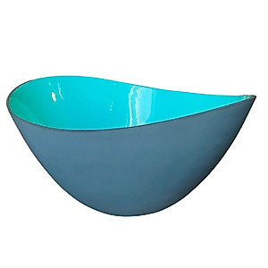 Large Teal and Grey Wave Salad Bowl | Over-Sized Ceramic Serving Bowl for Salad Mix, Chips, Pasta, and Family Dinners