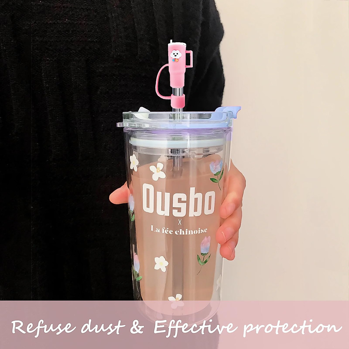 GAISHION 8Pcs Straw Covers Cap Toppers Tips Compatible with Stanley 40/30 oz Tumbler Cups,Reusable Cute Silicone Straw Lids Protectors for 0.4 in/10mm Stanley Cups Straws Accessories(8PCS)