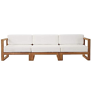 Modway EEI-4254-NAT-WHI-SET Upland Patio Teak Wood 3-Piece Sectional Sofa Set, Natural White
