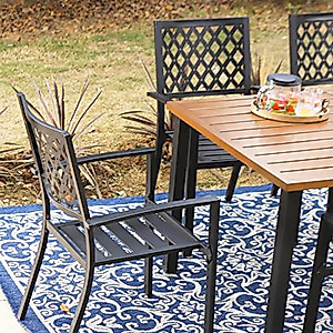 SUNSHINE VALLEY Patio Dining Sets 7 PCS, 6 x Patio Dining Rhombus Chairs Metal Material Teak Color Table Top Rectangular Dining Table with 1.57” Umbrella Hole for Outdoor Kitchen Lawn Garden,Deck.