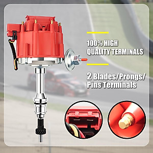 MAS Premium HEI Ignition Distributor 65K Volt with Performance Spark Plug Wires & Free Pigtail Battery Wiring Harness Compatible with SBF Ford Small Block 260 289 302 1030213 PE330U（Red Racing Kit）