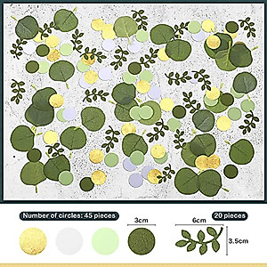 350 Pcs Greenery Gold Eucalyptus Confetti, 200 Pcs Sage Green Gold Dark Branches Scatter Table Decoration 150 Pcs Artificial Eucalyptus Leaves for Gender Reveal Wedding Birthday Party Supplies
