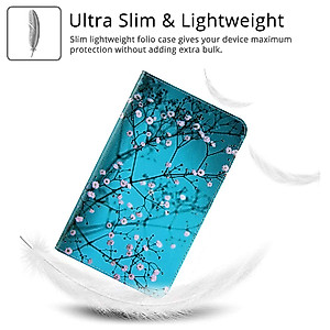 UUcovers T377 Tablet Case for Samsung Galaxy Tab E 8.0 Inch 2016 Model (SM-T377A/T377V/T377P/T375/T378) PU Leather Folio Stand Wallet Soft TPU Back Shockproof Cover with Card Pocket, Pear Flower Blue