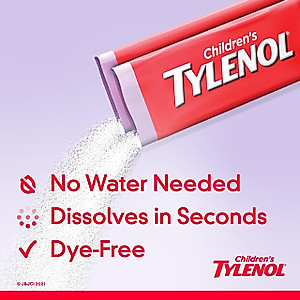 Tylenol Children's Dissolve Packs for Pain Relief, Fever Medication, 160 mg Acetaminophen, Dye Free, Kids' Powder Packets for Cold & Flu Symptom Relief; Wild Berry Flavor, 30 ct.; Pack of 1