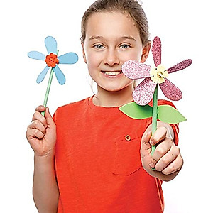 Baker Ross FE575 Flower Wooden Windmill Kits - Pack of 5, for Kids Arts and Crafts Projects, Wooden Crafts for Children to Decorate, Personalize and Display