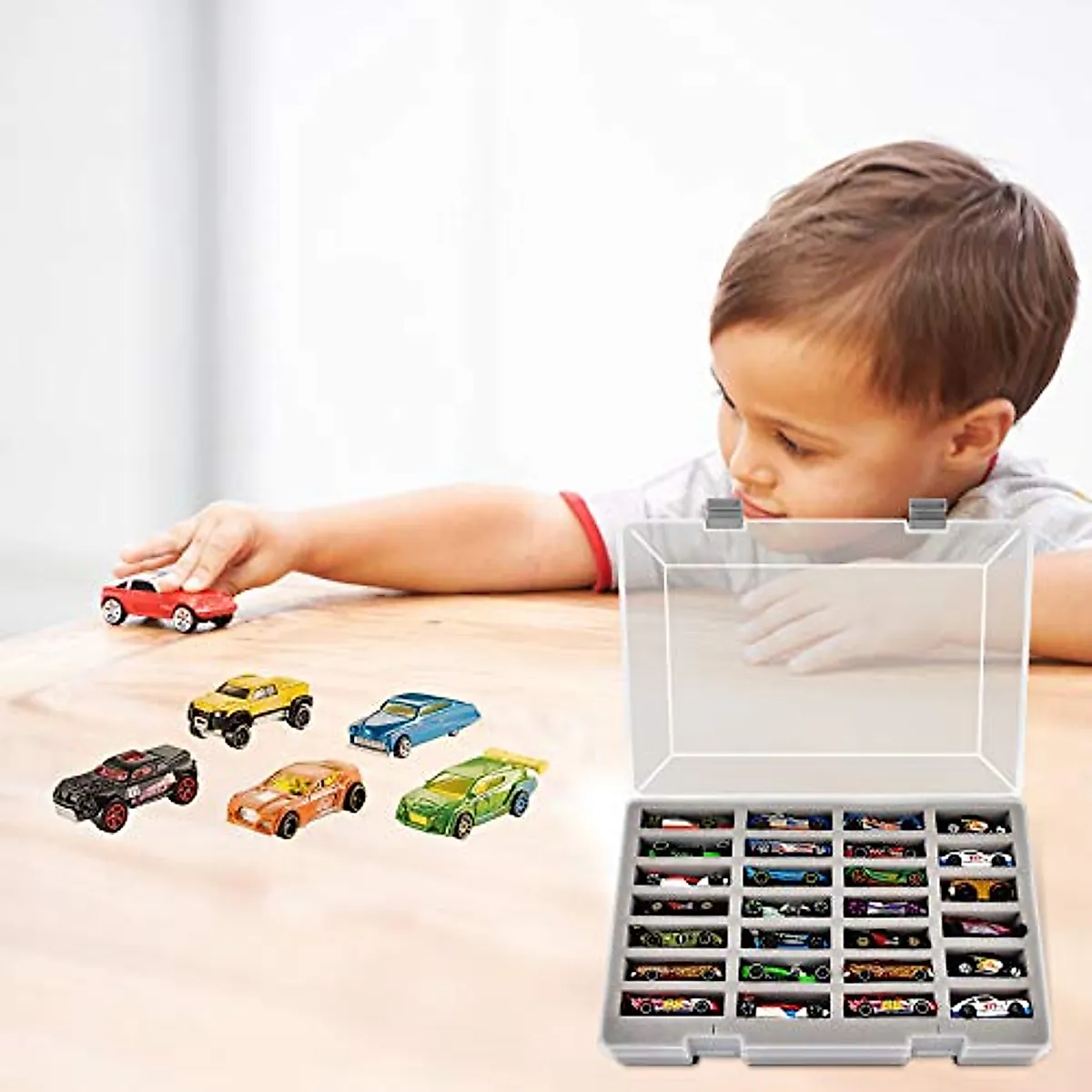 FULLCASE Case Compatible with Hot Wheels Cars Gift Pack. Toy Cars Organizer Storage Container Holds for Hotwheels Car 27pcs. Display Carrying Holder with 4 Size of Slots (Box Only)
