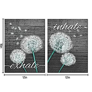HOMEOART Farmhouse Decor Inhale Exhale Wall Art Dandelion Flower Painting Canvas Prints Yoga Room Meditation Room Decor Framed (12"x16"x2 Panel)