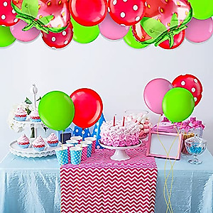 33 Pieces Strawberry Balloons Polka Dots Latex Foil Balloons Shortcake Party Decorations for Girl Sweet One 1st Birthday Party, Summer Fruit Party Supplies (Red)