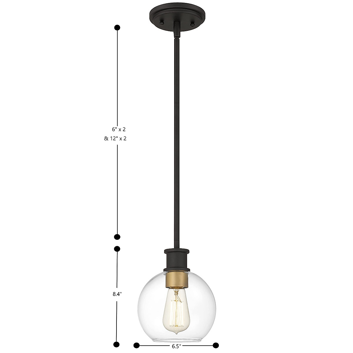 Tawson Dan Pendant Lighting, Island Pendant lights with 6.5 inch Clear Globe Glass Shade in Black and Gold Finish for Kitchen Island, Hallway, Entryway, Dining Room, Bedroom, Bulbs Not Included
