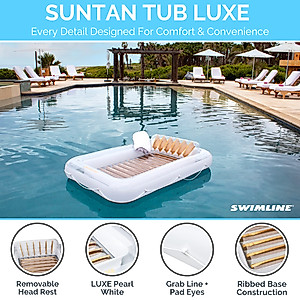 SWIMLINE ORIGINAL Suntan Tub 1-PACK Classic Inflatable Tanning Float Floating Lounge | Gold Personal Tan Pool Hybrid Lounger | Adjustable Pillow | Fill With Water | Reflective Tanning Design