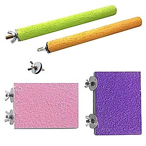 NEWCOMDIGI Colorful Bird Perch Stand, Birdcage Toys, Natural Wood Platform and Paw Grinding Sticks for Parrot, Budgies, Parakeet, Cockatiels, Hamster, Conure, Lovebirds, Gerbil, Rat, Mouse(4 PCS Set)