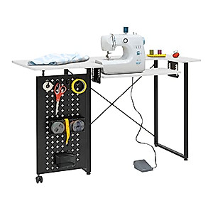 Sew Ready Pivot Swingout Storage Panel Sewing Table, Graphite/White