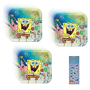 Spongebob Birthday Party Supplies Bundle Pack includes Paper Plates - 24 Count