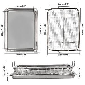 2 Pieces Air Fryer Basket for Oven,Stainless Steel Oven Air Fryer Basket and Tray for Baking Grilling，for Baking and Crispy Chicken, French Fries and Onion Rings