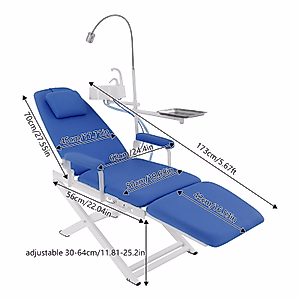 KUMOYOU Portable Foldable Den tal Patient Chair, Freestanding Patient Chairs with Operating LED Lamp & Tray & Waste Basin, Den tal Bed for Hospitals Clinics (Blue)