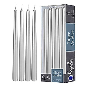 Hyoola 12 Pack Tall Metallic Taper Candles - 10 Inch Silver Metallic, Dripless, Unscented Dinner Candle - Paraffin Wax with Cotton Wicks