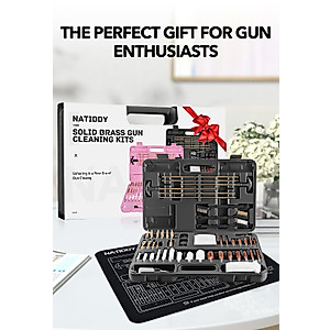 NaTiddy 212PCS Gun Cleaning Kit Universal Rifle Cleaning Kit with Solid Brass Accessories,Black Case,Gun Cleaning Mat,Cotton Swabs,Stainless Steel Pick,Gun Cleaning Brush Kits for Pistol Shotgun