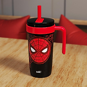Zak Designs Marvel Fairway Travel Tumbler for On the Go or At Home, 18oz Stainless Steel with Vacuum Insulation, Spillproof Silicone Straw, and Carry Handle for Cold Drinks (Spider-Man)