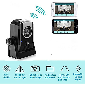 MHCABSR Wireless Backup Reversing Camera, WiFi Dash Camera Work with Phone IP68 Waterproof IR Night Vision Wide Angle Magnetic Rear View Parking Camera for Trailers Trucks RVs Camper Car