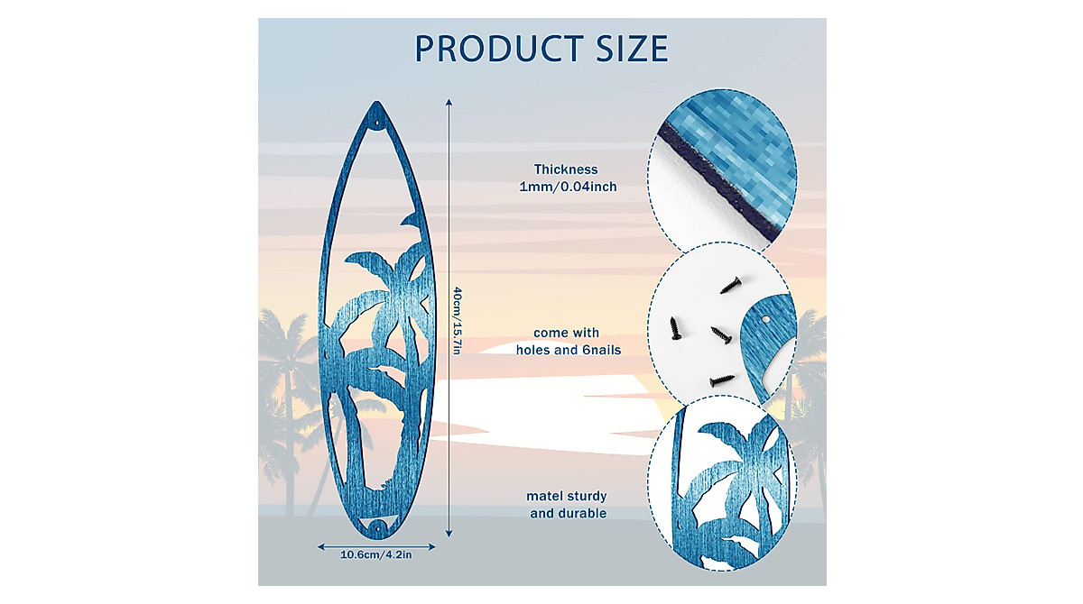 3-Piece Metal Surfboard Wall Decor for Tropical Spaces