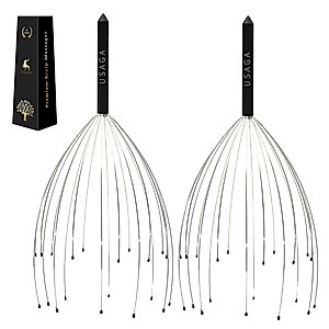 USAGA Head Massager Scalp Massager 20 Fingers Head Scratcher for Head Body Relaxing (Black & Black)