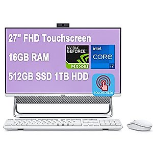Dell Inspiron 27 7000 7700 All-in-One Desktop Computer 27" Full HD Touchscreen 11th Gen Intel Quad-Core i7-1165G7 16GB RAM 512GB SSD + 1TB HDD GeForce MX330 2GB HDMI USB-C WiFi6(Renewed)